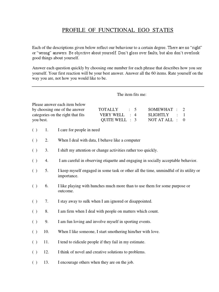 Profile of Functional Ego States | PDF | Behavioural Sciences | Psychology