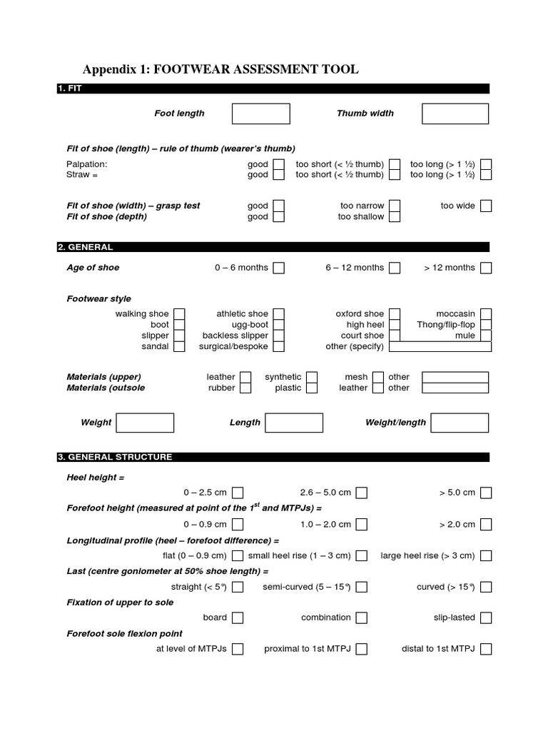 Appendix 1: Footwear Assessment Tool | Download Free PDF | Shoe | Fashion