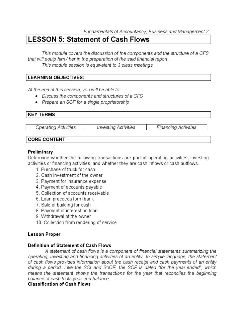 FABM 2 - Module 5 | PDF | Cash Flow Statement | Equity (Finance)