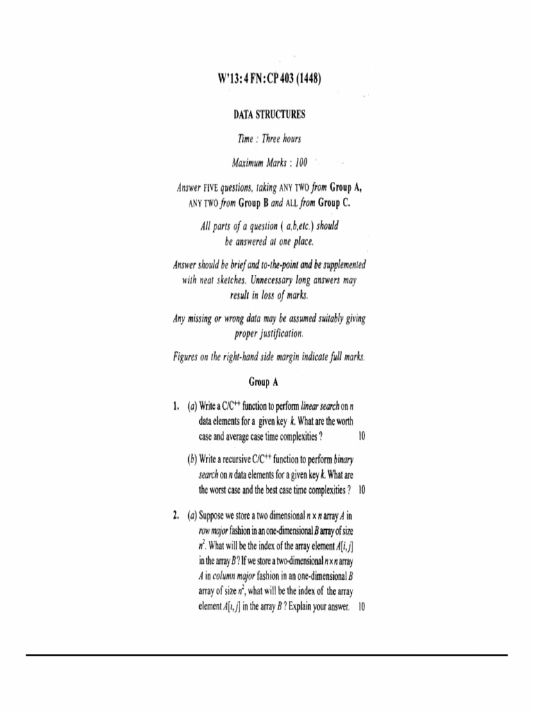 Data Structures Question Paper Pdf Array Data Structure Computer Data