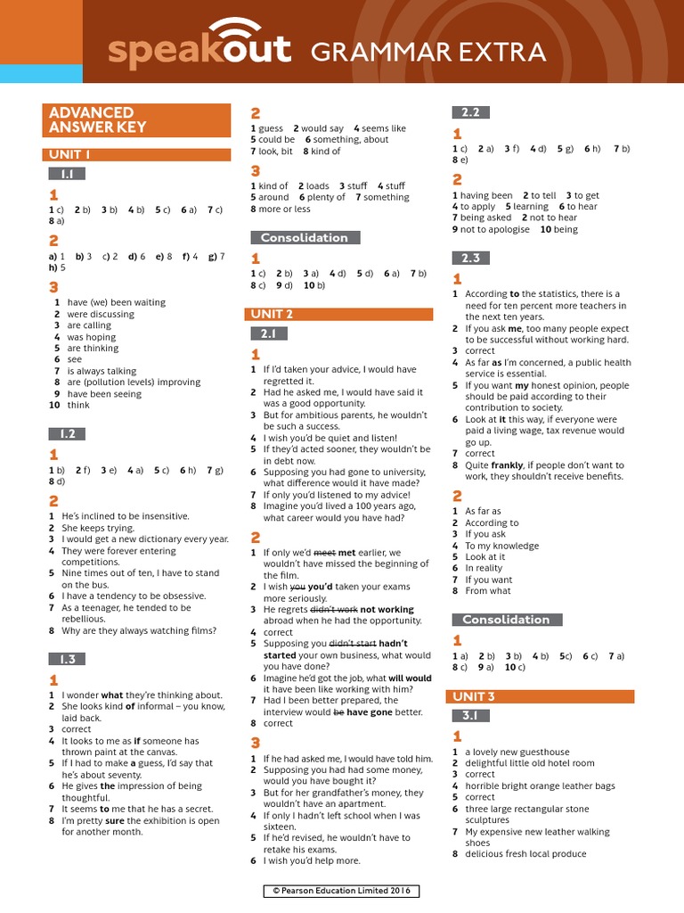 Speakout Grammar Extra Advanced Answer Key | PDF