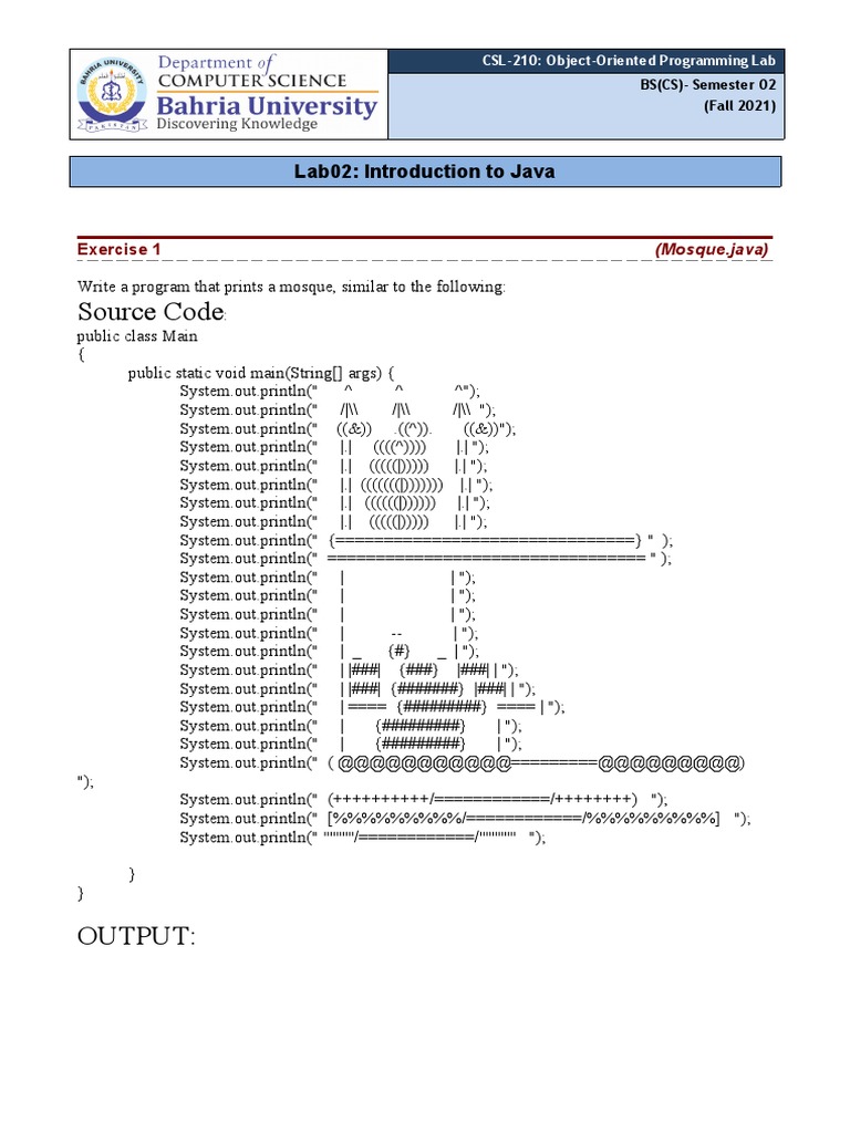 Source Code: Lab02: Introduction To Java | PDF | Java (Programming Language) | Computer Programming