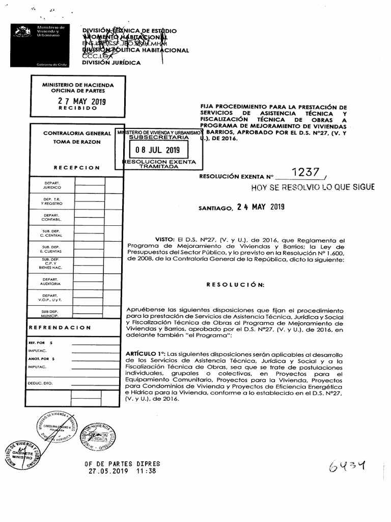 Resolución #1237 07.2019, Regula ASISTENCIA TÉCNICA DS27 | PDF