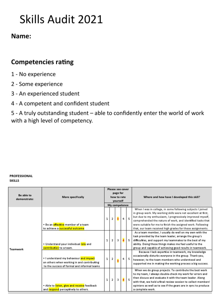 SKILLS AUDIT For Practice Weeks-2021 Đang Làm | PDF | Competence (Human ...