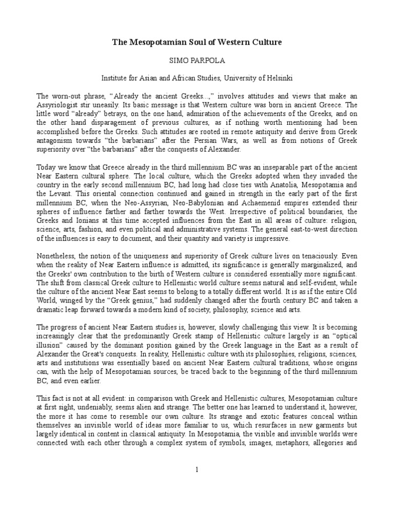 The Mesopotamian Soul of Western Culture - Simo Parpola | PDF ...