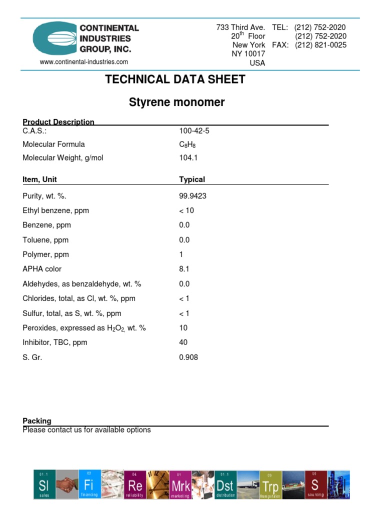 Styrene Monomer Technical Data | PDF