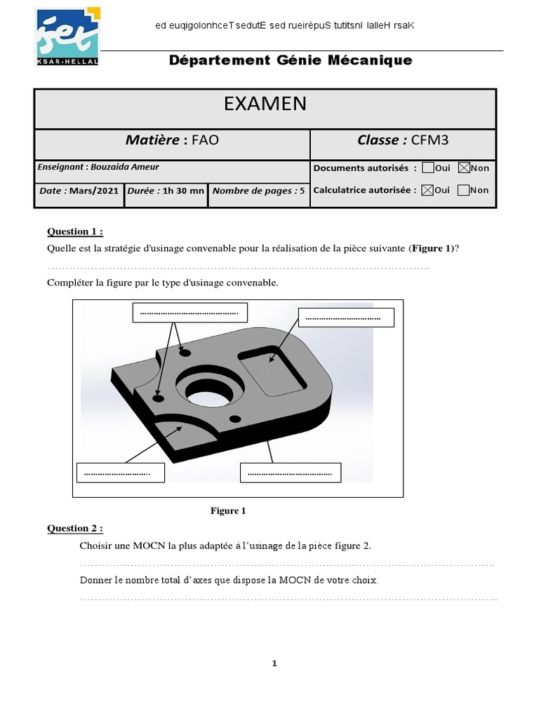 Examen Fao 20211 | PDF | Usinage | Processus industriels
