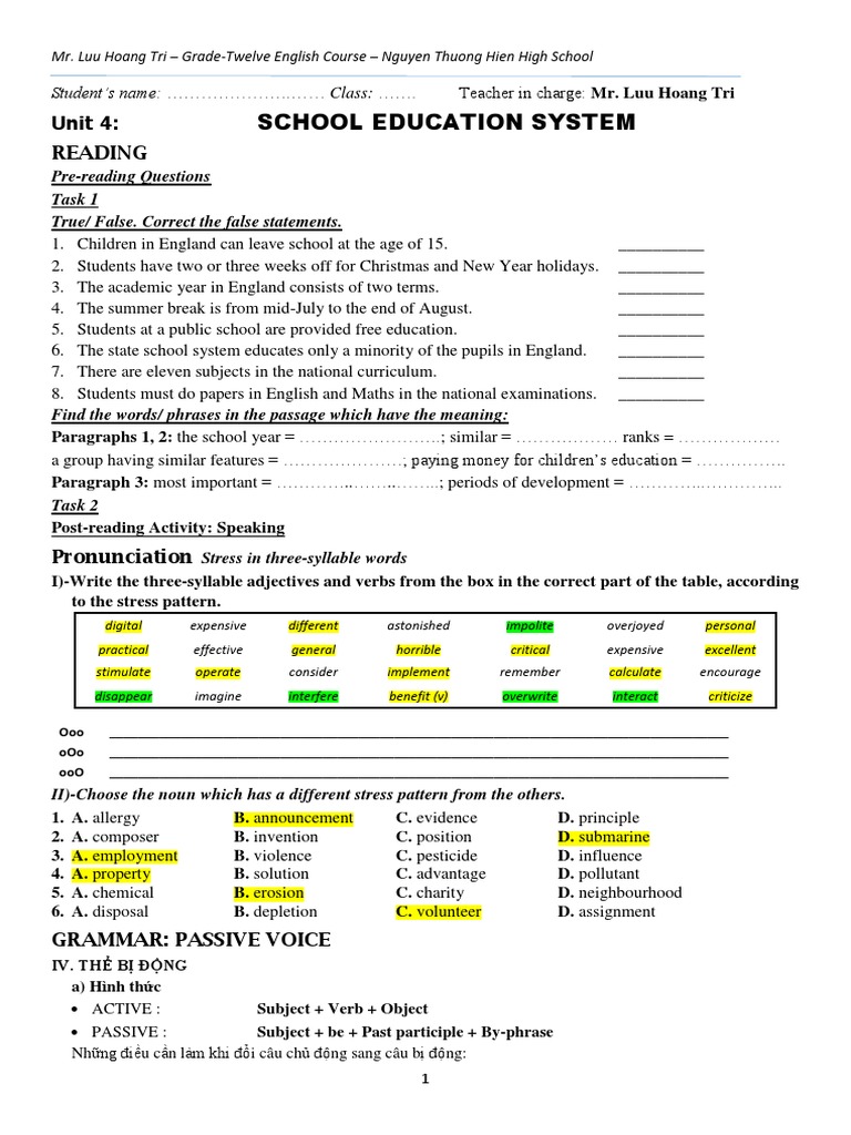 Handouts Grade12 Unit 4 Updated | PDF | Sleep | Perfect (Grammar)