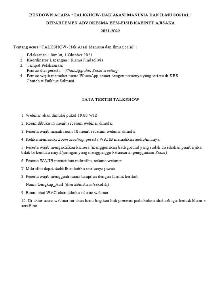 Rundown Acara Talkshow HAM | PDF