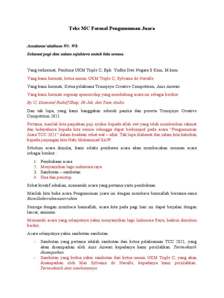 Teks MC Formal Pengumuman Juara | PDF