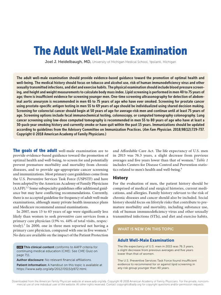 Adult Well Male Examination | PDF | Hypertension | Cardiovascular Diseases