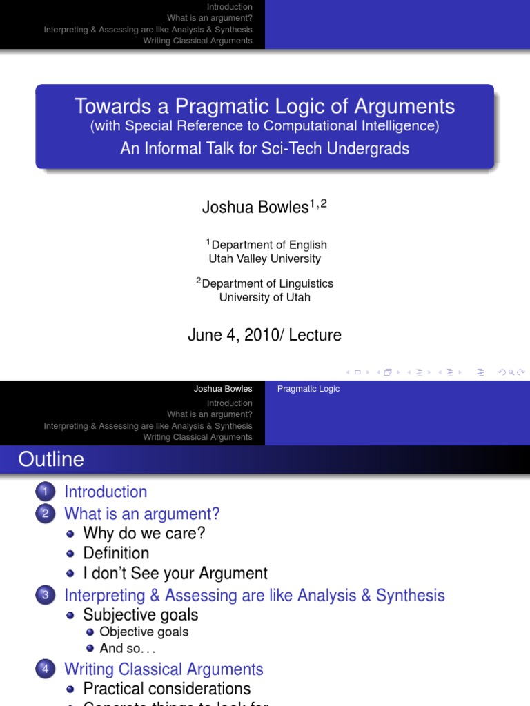 Towards A Pragmatic Logic of Arguments: An Informal Talk For Sci-Tech Undergrads | PDF ...