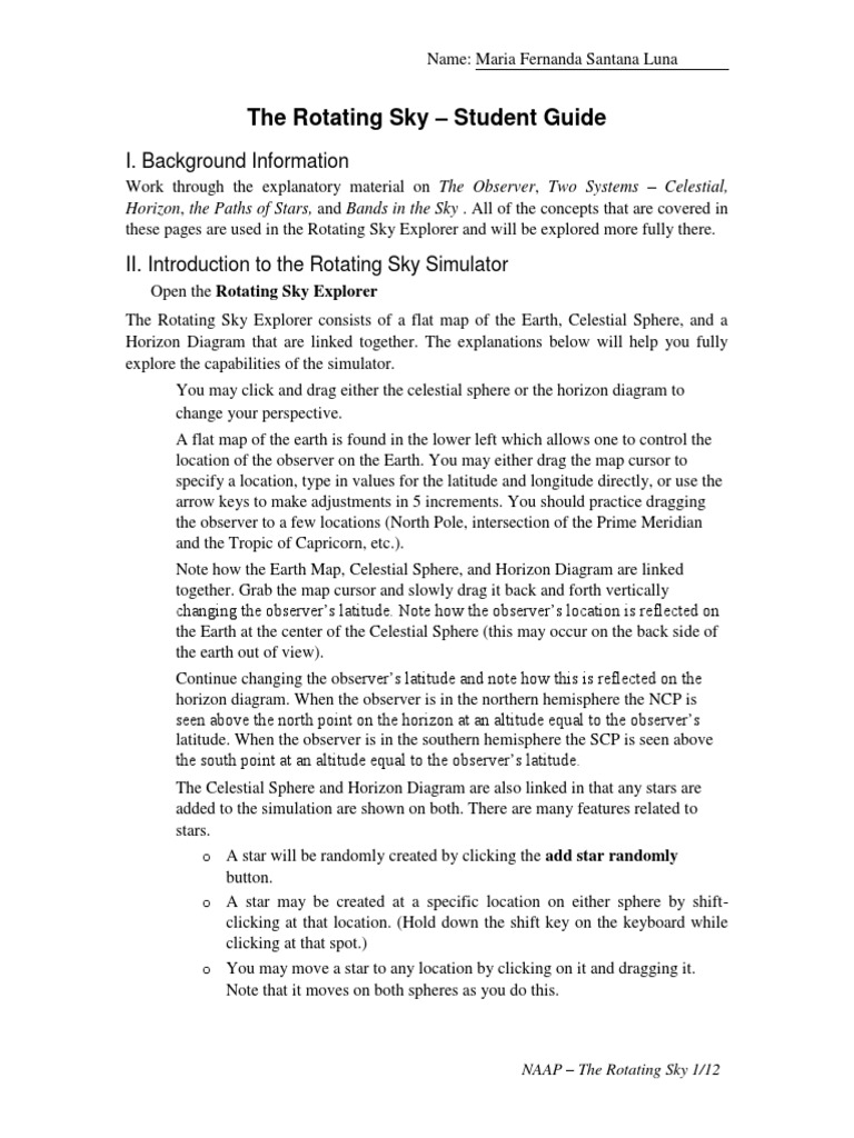 The Rotating Sky - Student Guide: I. Background Information | Download ...