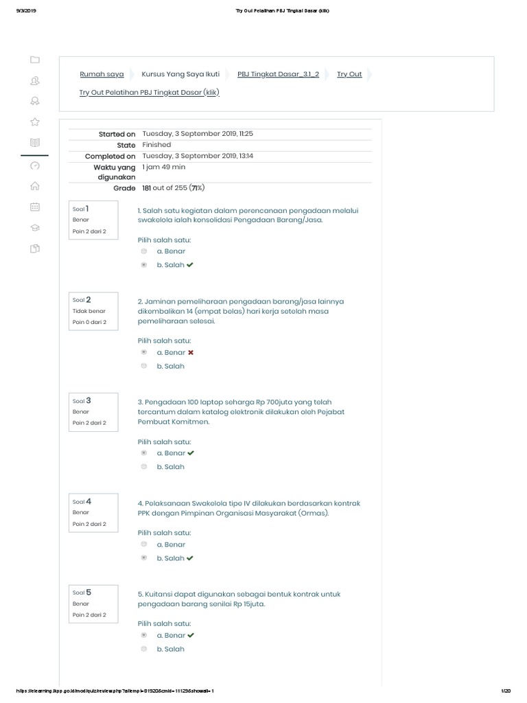 Try Out Pelatihan PBJ Tingkat Dasar (Klik) | PDF