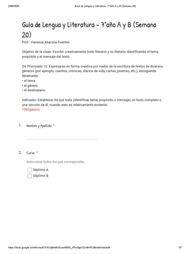 Guía de Lengua y Literatura - 7°año A y B Prof. - Vanessa Abarzúa ...