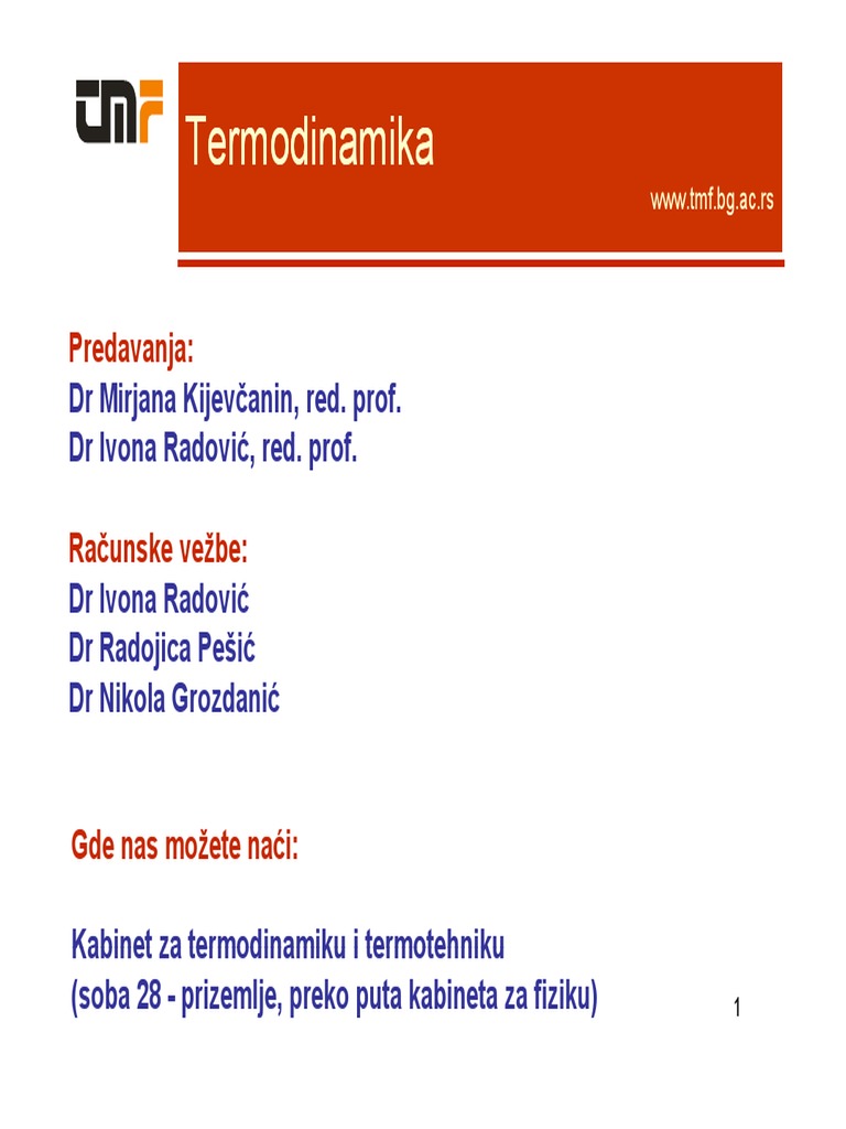 Termodinamika Predavanja-2019 | PDF