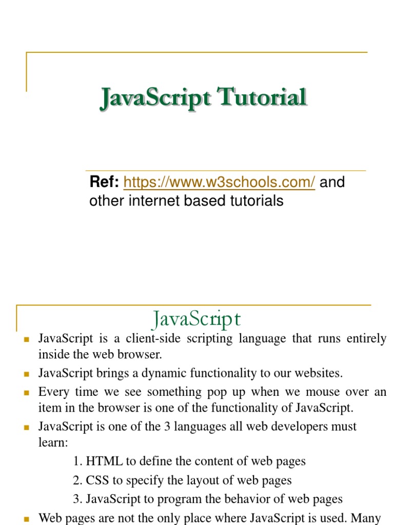 Javascript Tutorial: and Other Internet Based Tutorials | PDF | Java ...