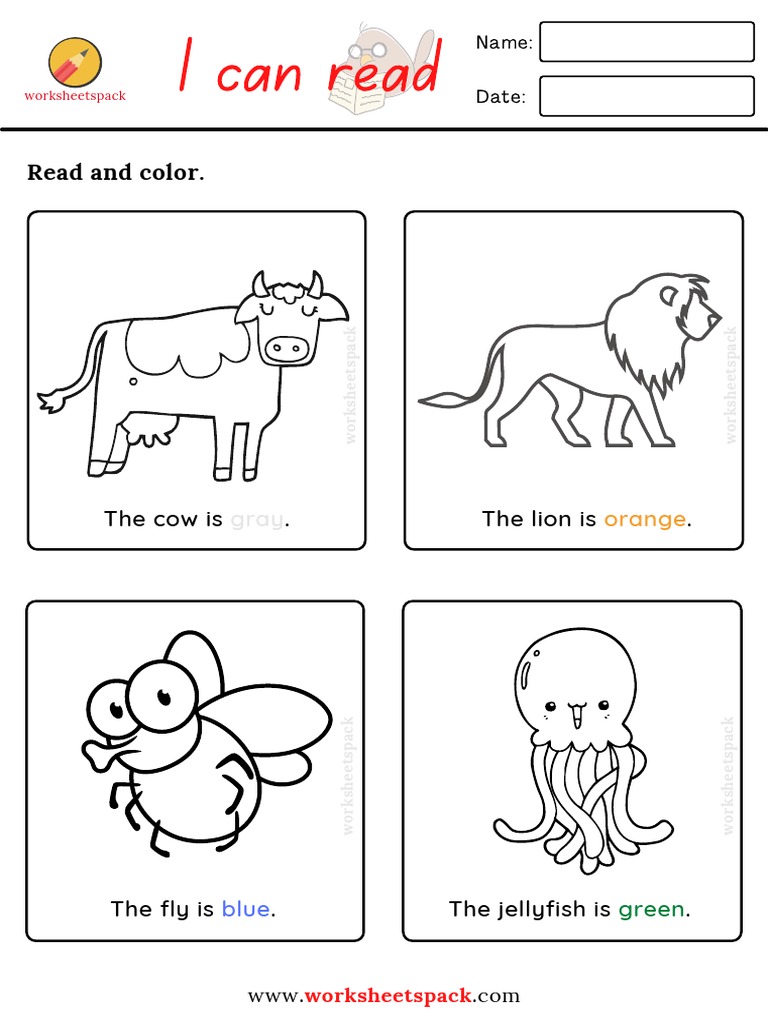 Reading and Coloring Worksheets Pack | PDF | Color