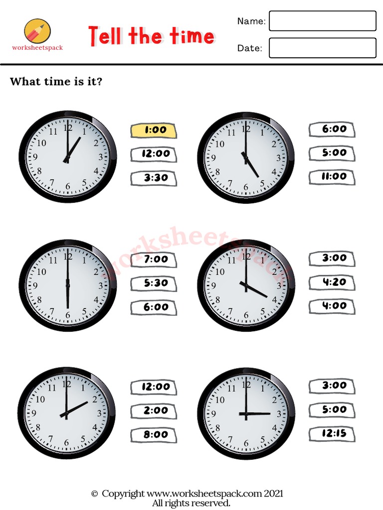 Time-Telling Worksheet for Kids | PDF