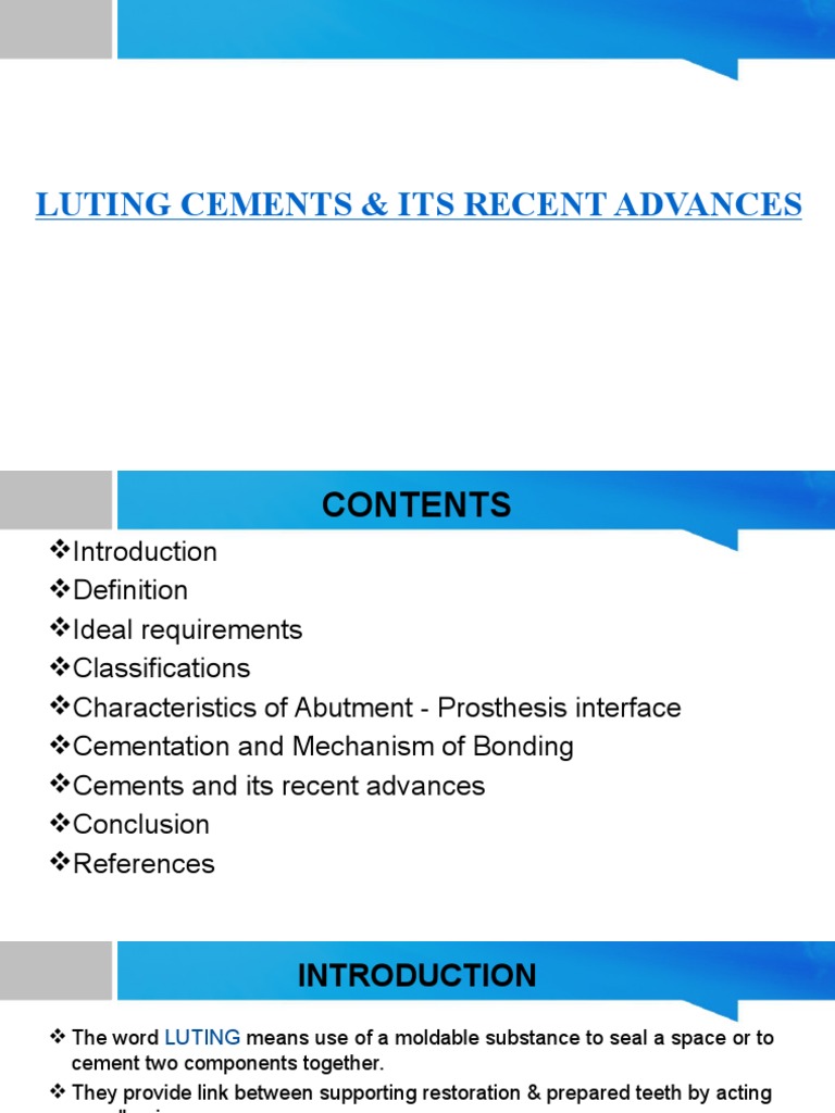 Recent Advances in Luting Cements | PDF | Dental Composite | Dental ...