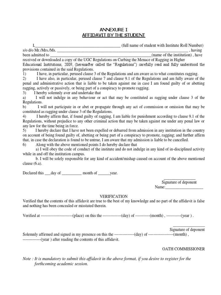 Affidevit by Students For Anti Ragging | PDF | Affidavit | Common Law