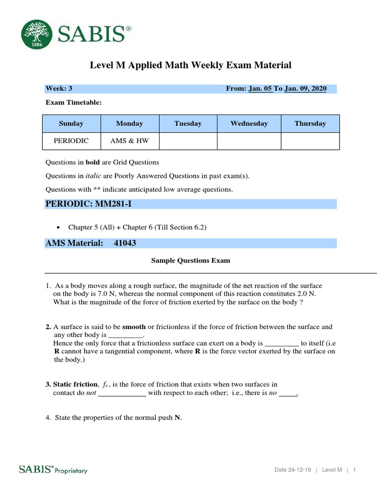 1920 Level M Applied Math Exam Related Materials T2 Wk3 | PDF | Friction | Force