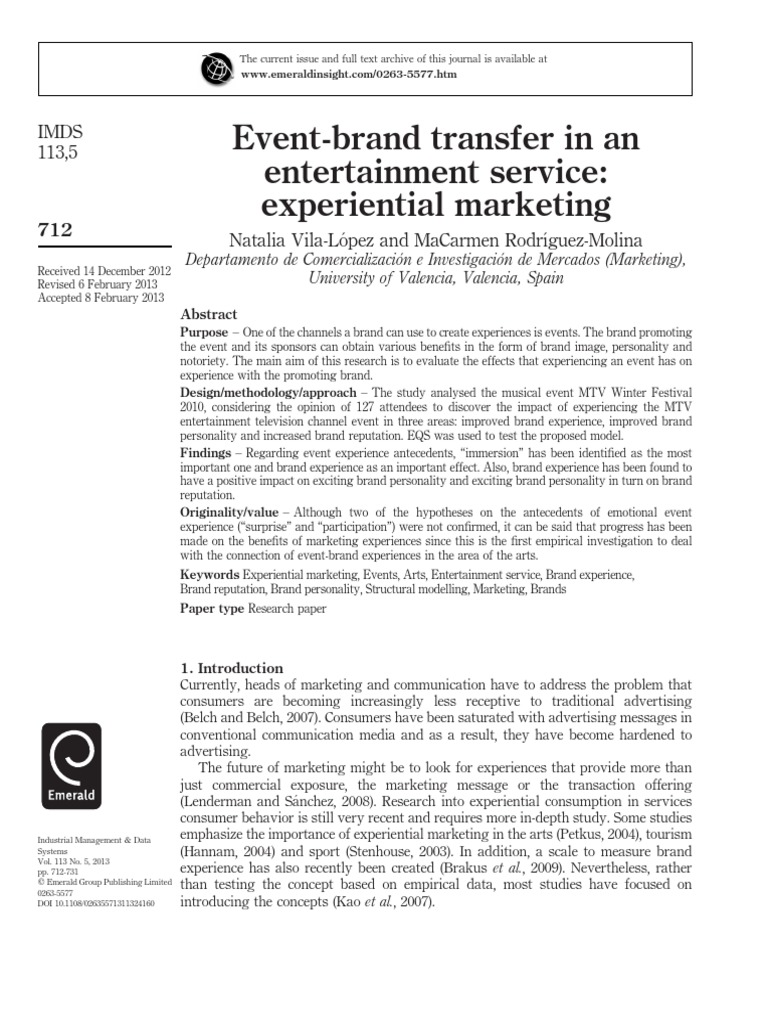 Event-Brand Transfer in An Entertainment Service: Experiential ...