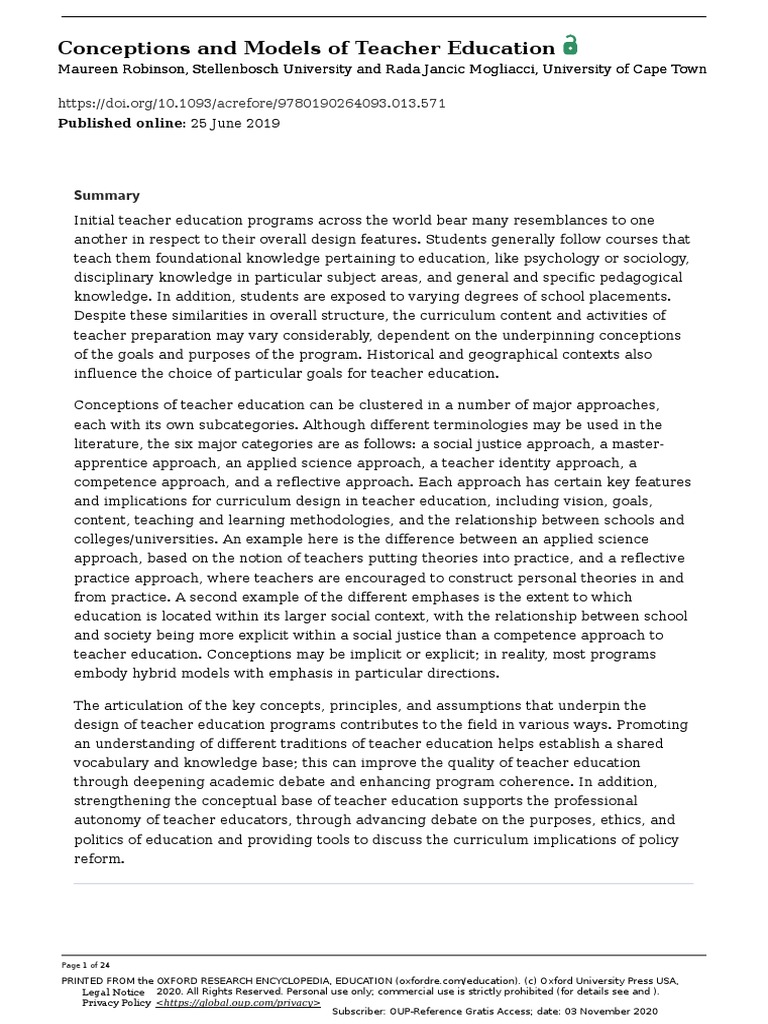 Conceptions and Models of Teacher Education | PDF | Teacher Education ...