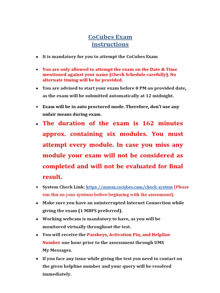 Cocubes Exam Instructions | PDF