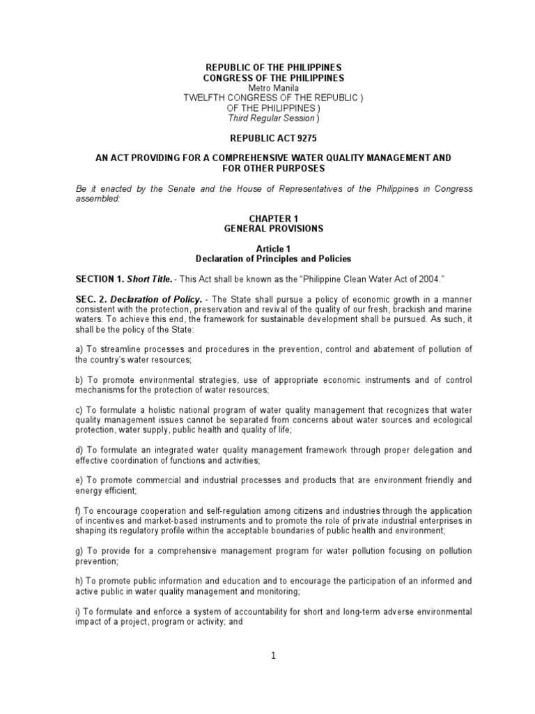 RA 9275 Clean Water Act of 2004 | PDF
