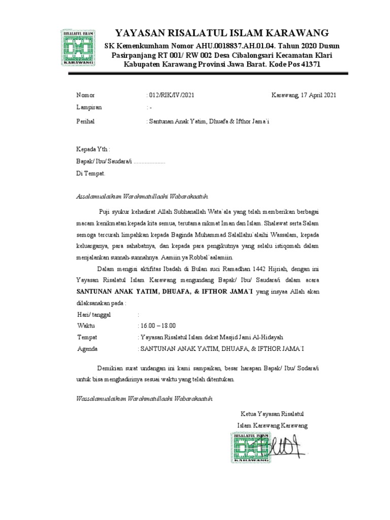 Surat Undangan Santunan | PDF | Memasak, Makanan, & Anggur