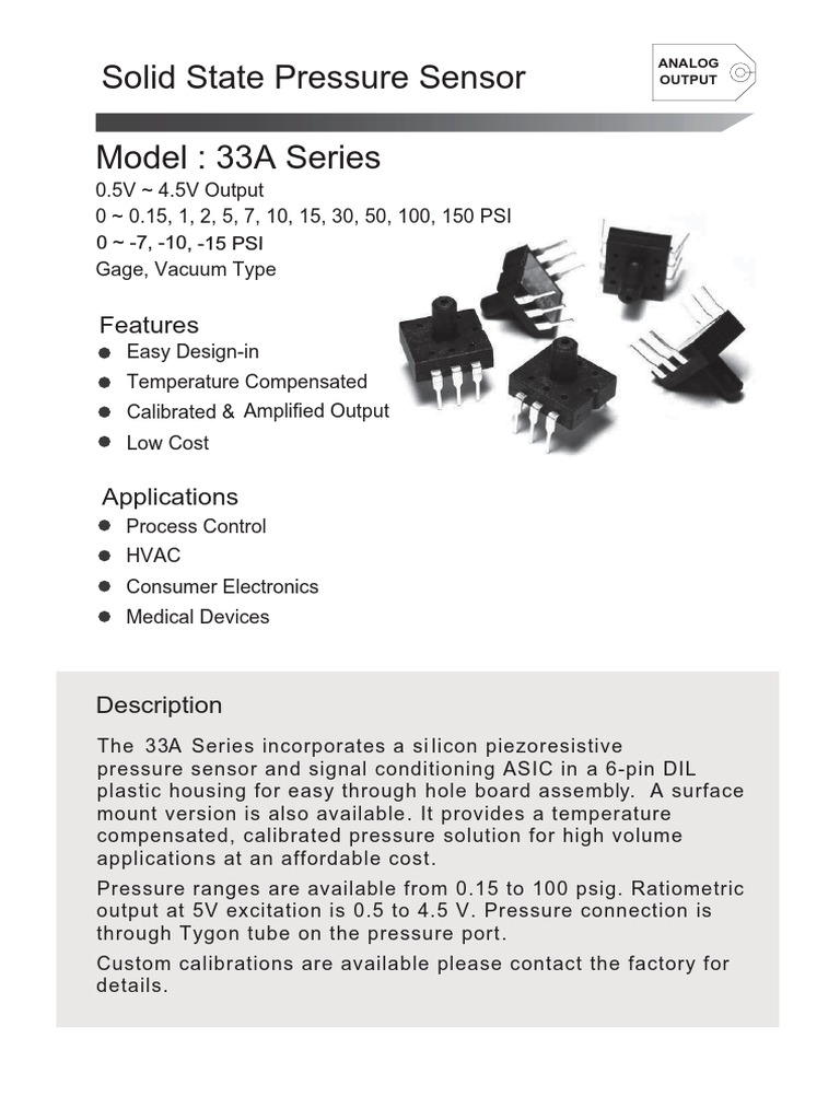 Solid State Pressure Sensor: Features | PDF | Vacuum Tube | Calibration