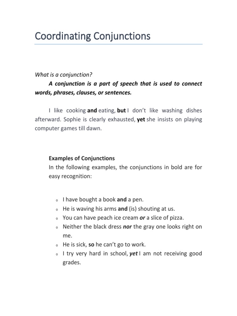Understanding Coordinating Conjunctions | PDF | Grammar | Cognitive Science