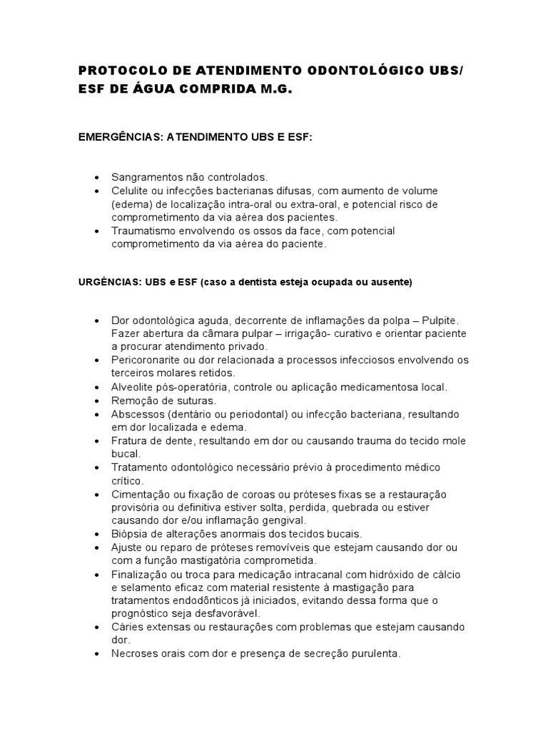 Protocolo de Atendimento Odontológico Ubs | PDF | Odontologia | Dor
