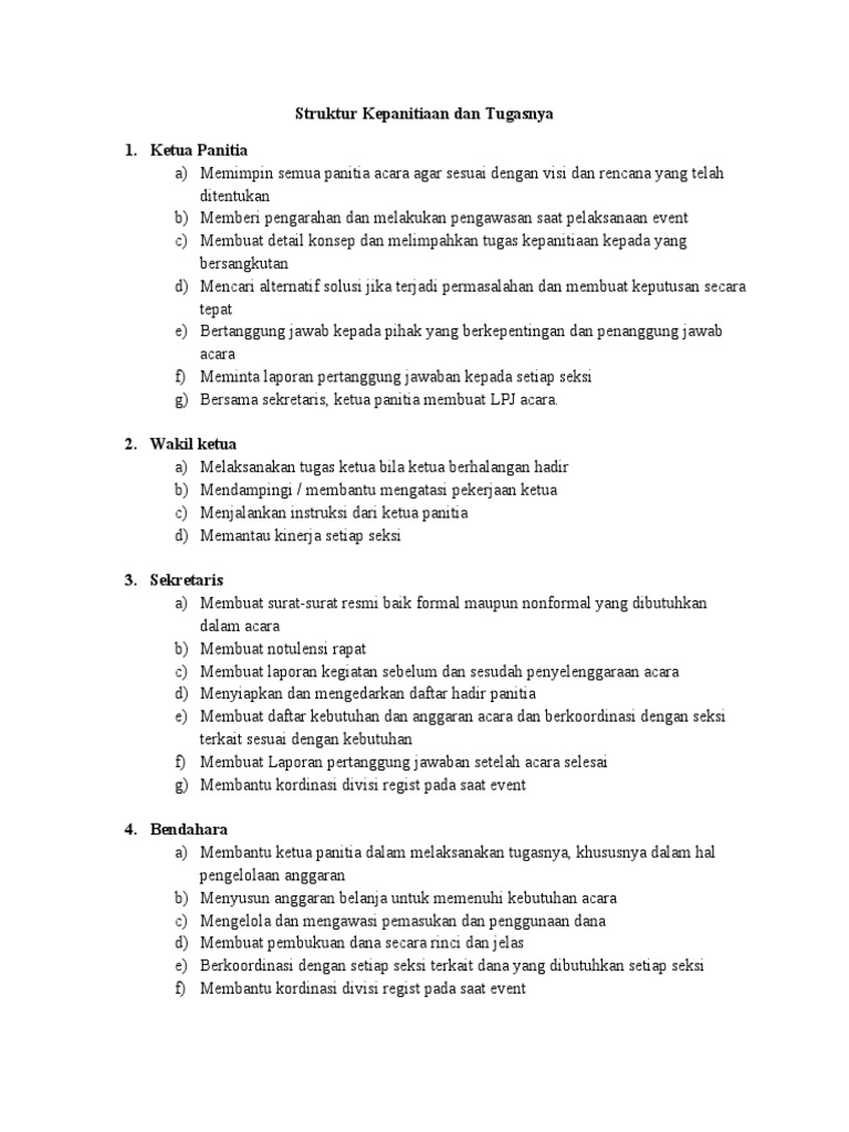 Semnas 18 Struktur Kepanitiaan Dan Tugasnya | PDF