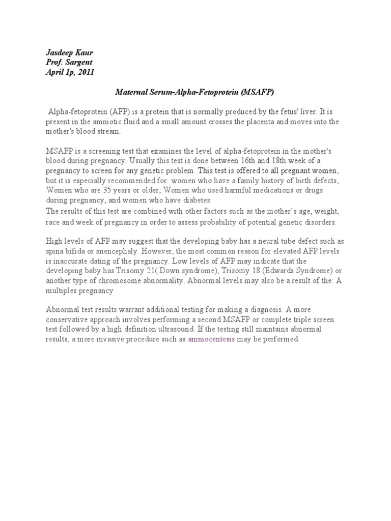 Maternal Serum-Alpha-Fetoprotein (MSAFP) | PDF