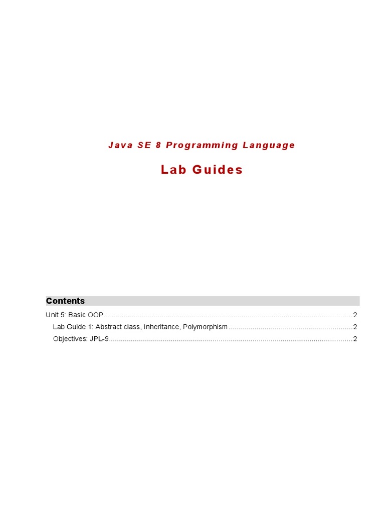 JavaSE8-OOP-LabGuide | PDF | Method (Computer Programming) | Class (Computer Programming)