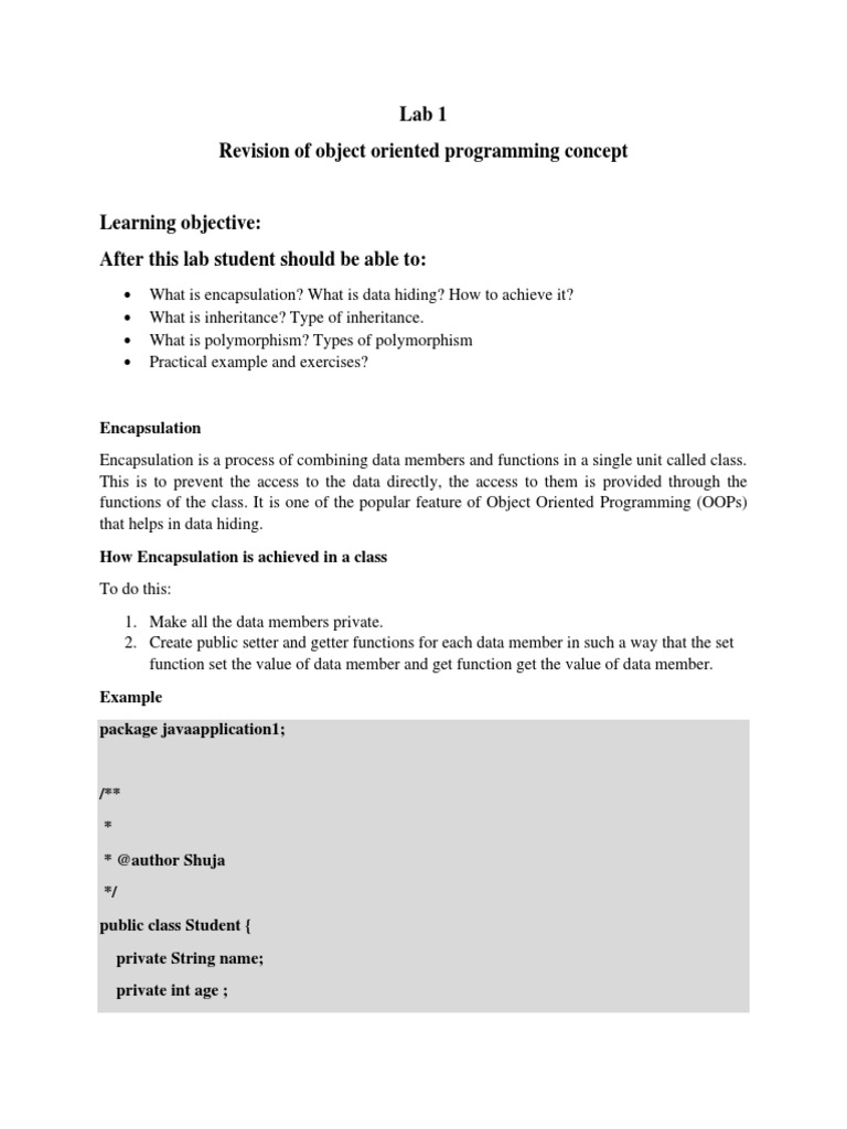 Lab 1 Revision Of Object Oriented Programming Concept Encapsulation 5930