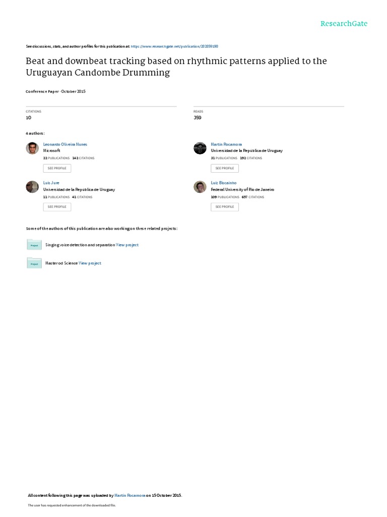 Beat and Downbeat Tracking Based On Rhythmic Patterns Applied To The ...