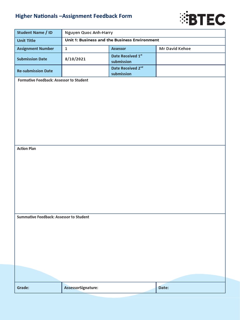 Assignment Feedback Form - Harry - QT20 | PDF