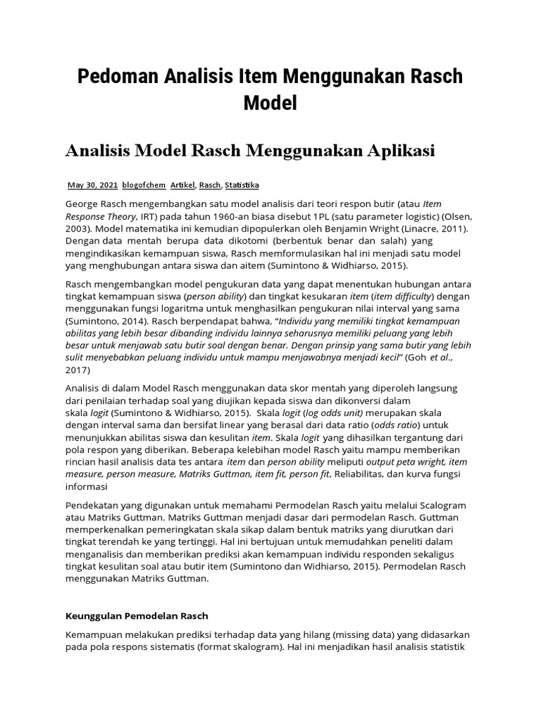 Pedoman Analisis Item Model Rasch | PDF