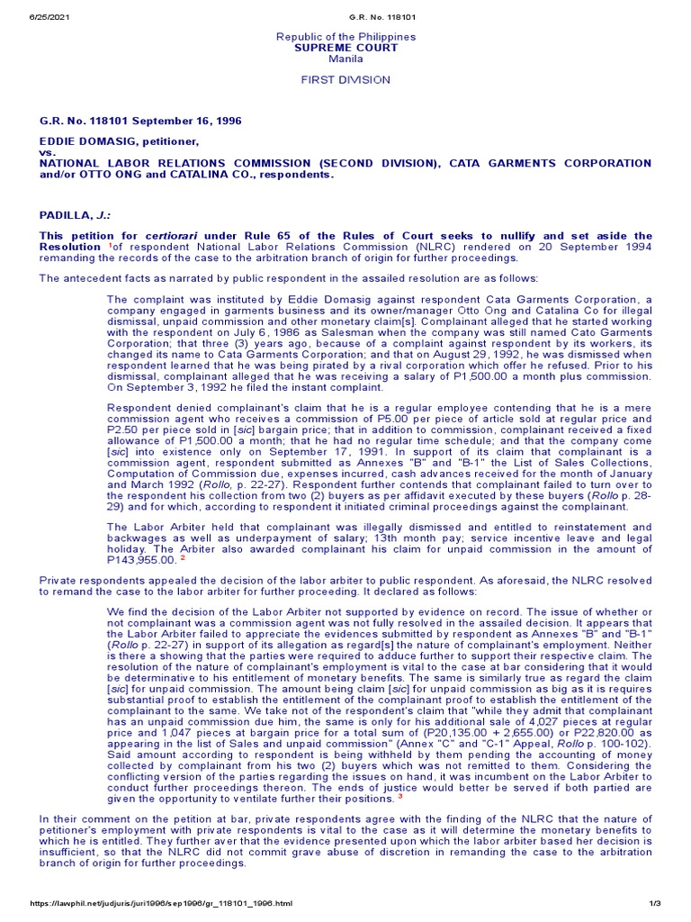 Domasig vs. NLRC | PDF | Judgment (Law) | Burden Of Proof (Law)