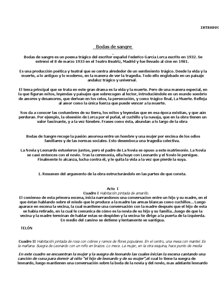 Bodas de Sangre Resumen Sìmbolos | PDF | Federico García Lorca
