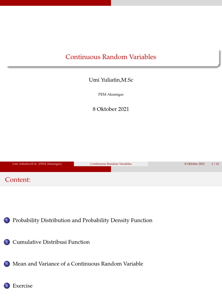 Understanding Continuous Random Variables | PDF | Probability Distribution | Probability Density ...