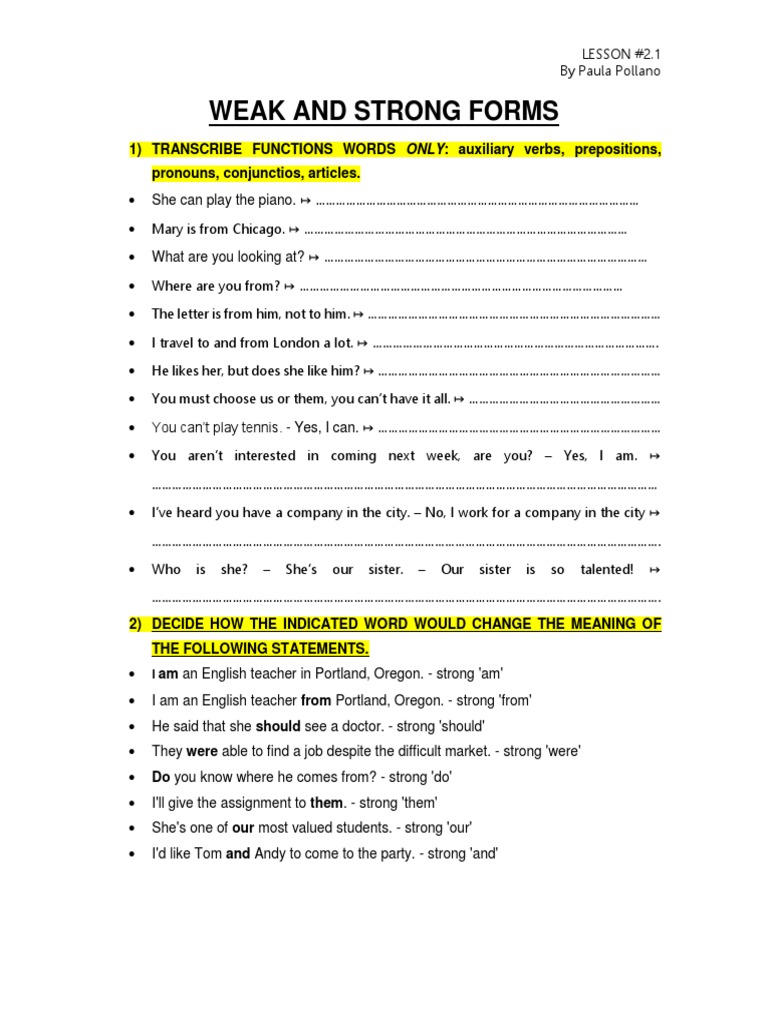 Weak and Strong Forms - Phonetics Practice | PDF | Games & Activities
