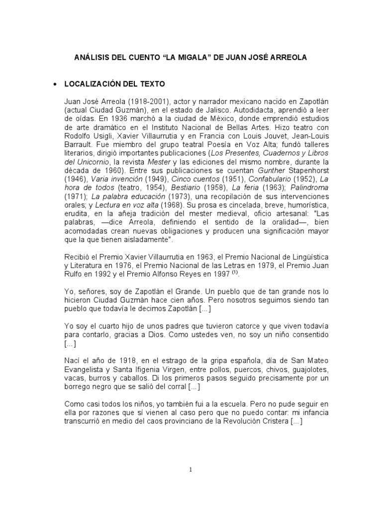 Análisis de La migala de Juan José Arreola | PDF | Poesía