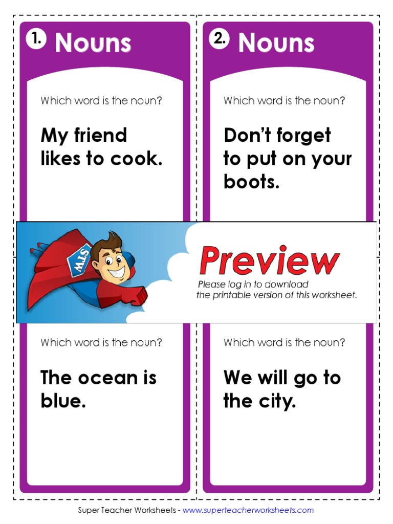 Nouns Nouns: My Friend Likes To Cook. Don't Forget To Put On Your Boots ...