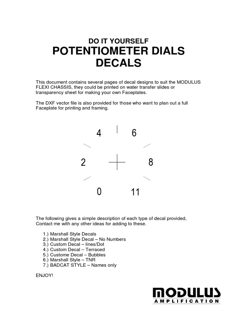 Potentiometer Dials Decals: Do It Yourself | PDF