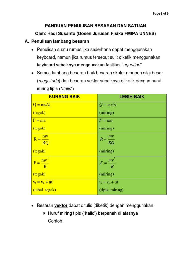 Panduan Penulisan Besaran Dan Satuan | PDF