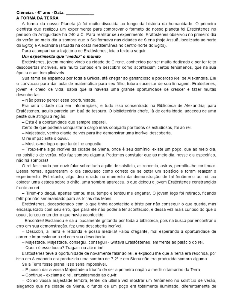 Ciências - 6° Ano - A Forma Da Terra | PDF | Terra | Planetas